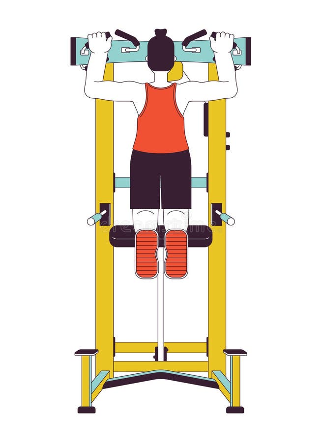 Man Pulling Up on Pullup Machine Flat Line Color Vector Character Stock ...