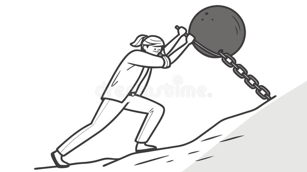 Man Pulling Weight Uphill, Perseverance and Strength, Vector Design ...