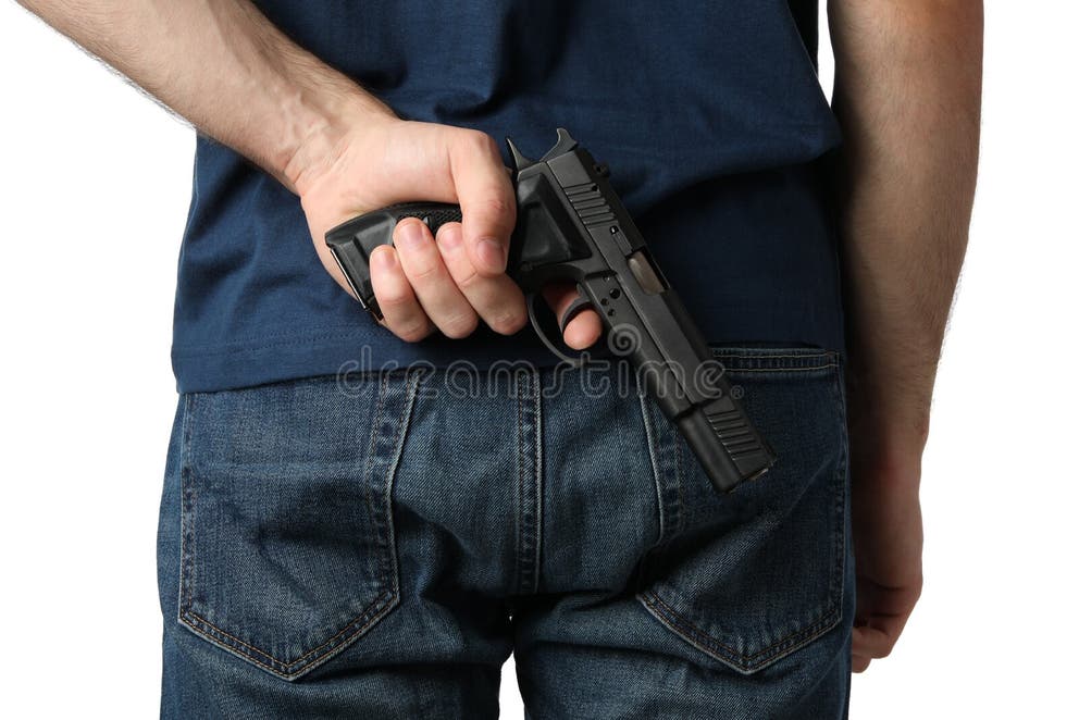 A Man Pulls a Gun from Behind, on White Stock Photo - Image of concept ...
