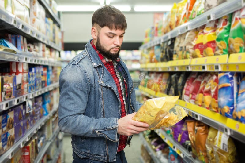 Man Purchasing Snacks for Beer Stock Image - Image of supermarket ...