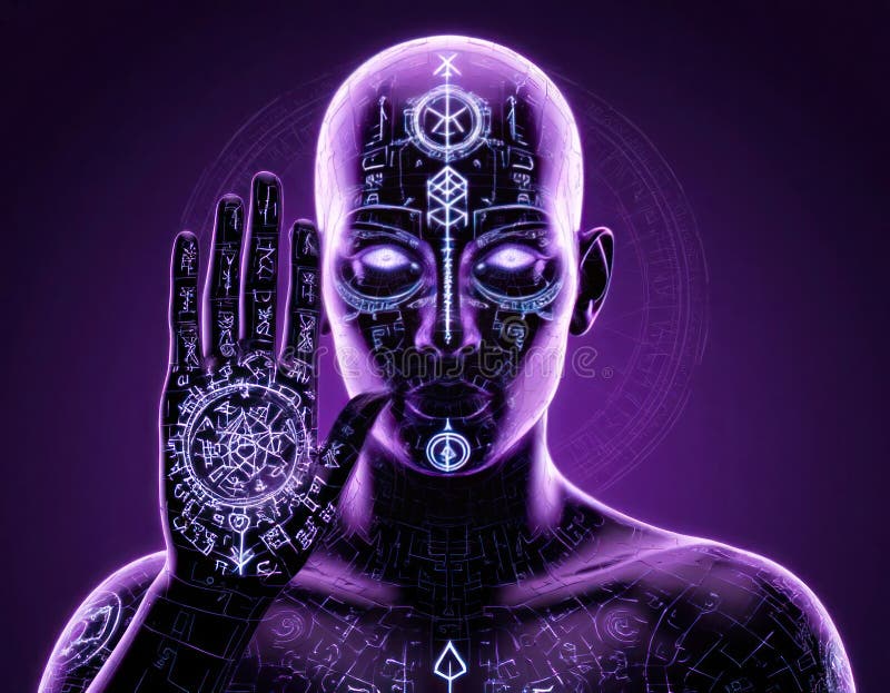 A Man with a Purple Face and a Hand with a Circle on it Stock ...