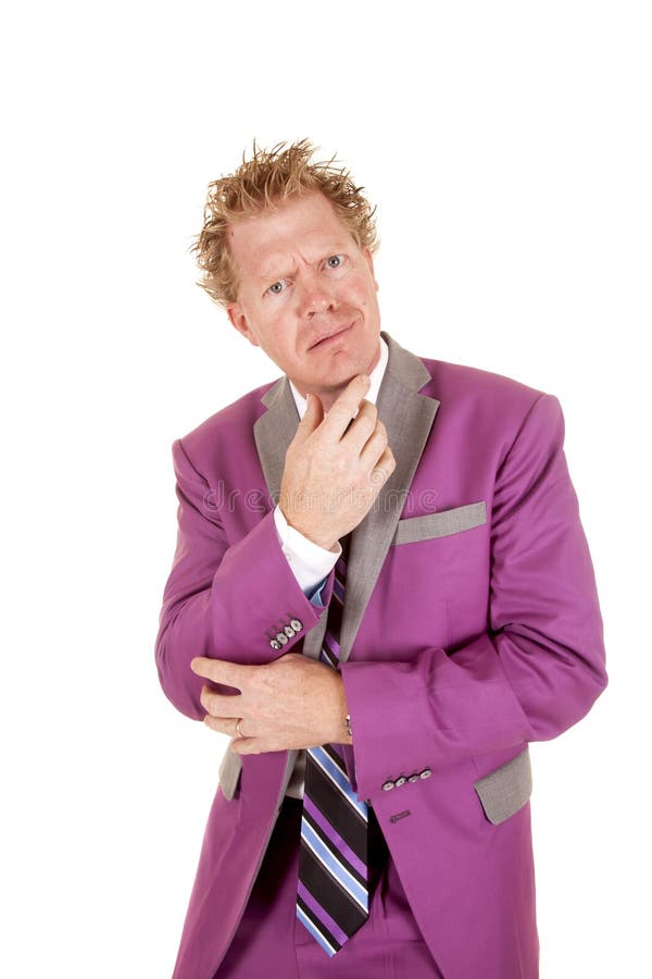 Man Purple Suit Stand Confused Look Stock Image - Image of funny ...