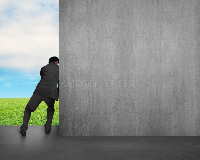 Man Push Away Concrete Wall Stock Image - Image of imagine, business ...