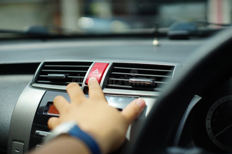 Man Push Emergency Bottom in Car Stock Photo - Image of windshield ...