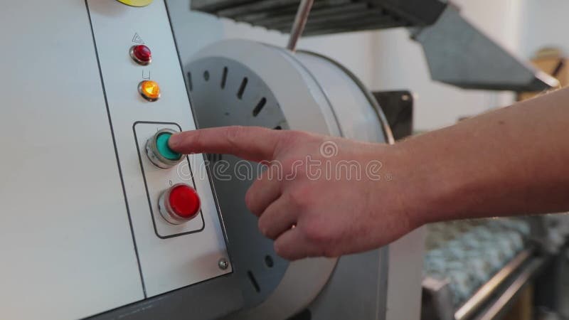 White Man Hand Pushing Button. a Man Pushes Buttons on a Dashboard ...