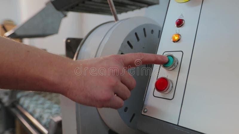 White Man Hand Pushing Button. a Man Pushes Buttons on a Dashboard ...