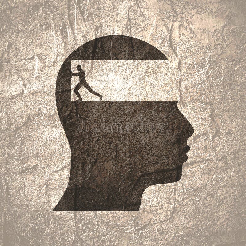 Man Pushing Abstract Wall and Make Tunnel Inside Head. Struggle and ...