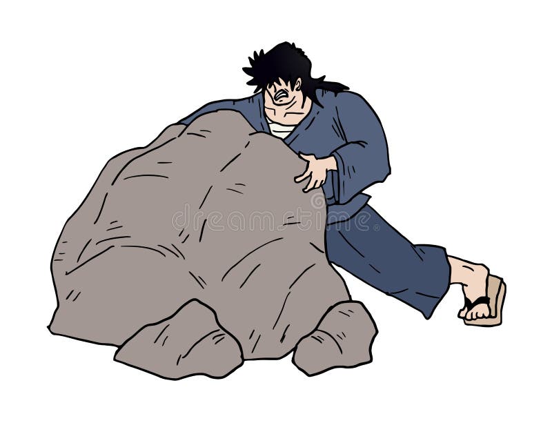Man pushing a big rock stock vector. Illustration of hand - 87796967