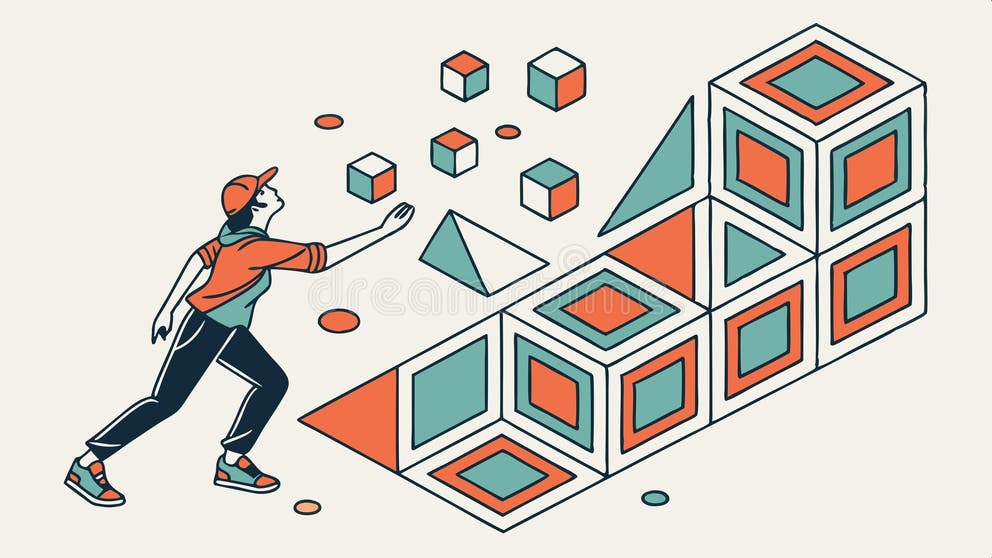 Man Pushing Blocks, Problem Solving Vector Design Generative AI Stock Vector - Illustration of ...