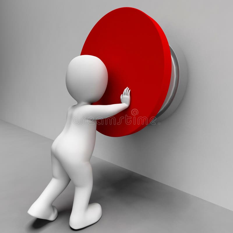 Man Pushing Button Shows Controlling Stock Illustration - Illustration ...