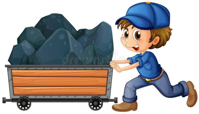Man Pushing Cart with Stones Stock Vector - Illustration of drawing ...