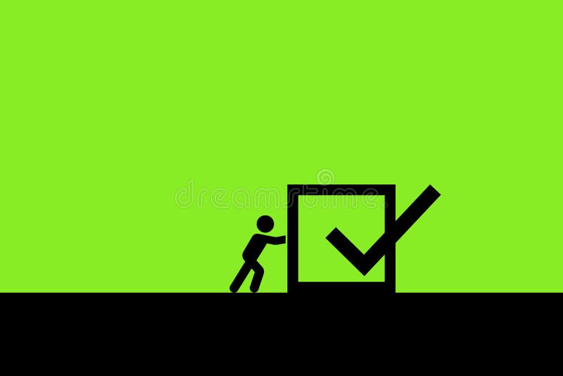 Man Pushing Check Mark Symbol. Stock Illustration - Illustration of ...