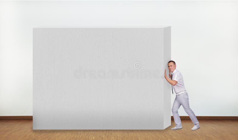 Man pushing concrete wall stock image. Image of symbol - 34271695