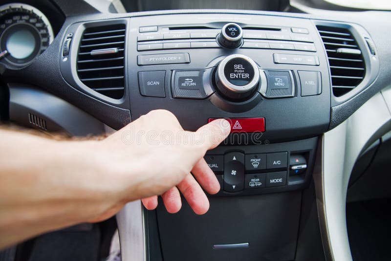 Man Pushing Emergency Light Button while Driving Car Stock Image ...