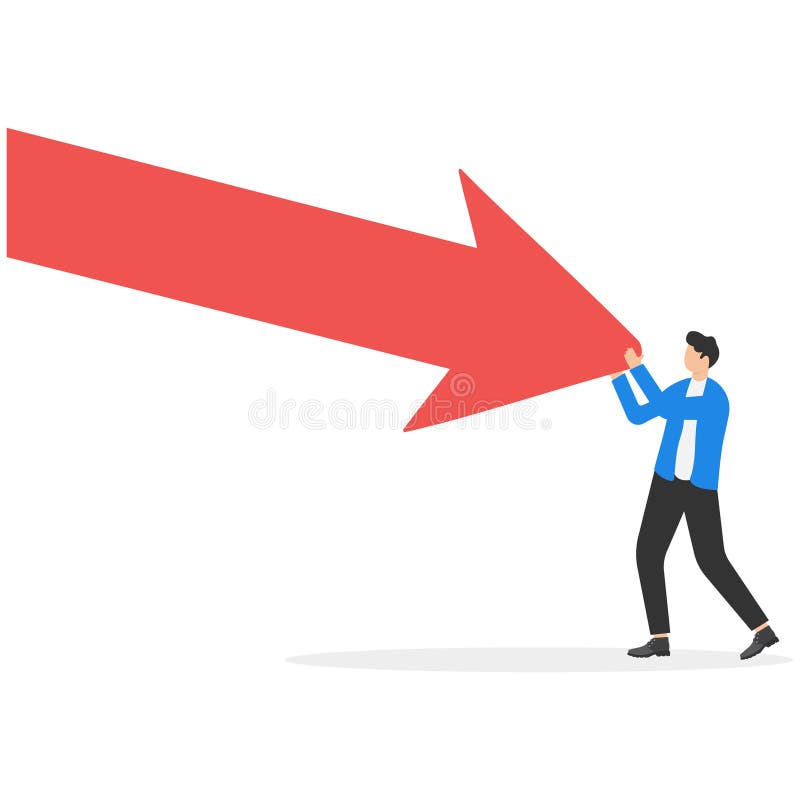 Man Pushing Falling Down Arrow with Full Effort. Survive Investment ...
