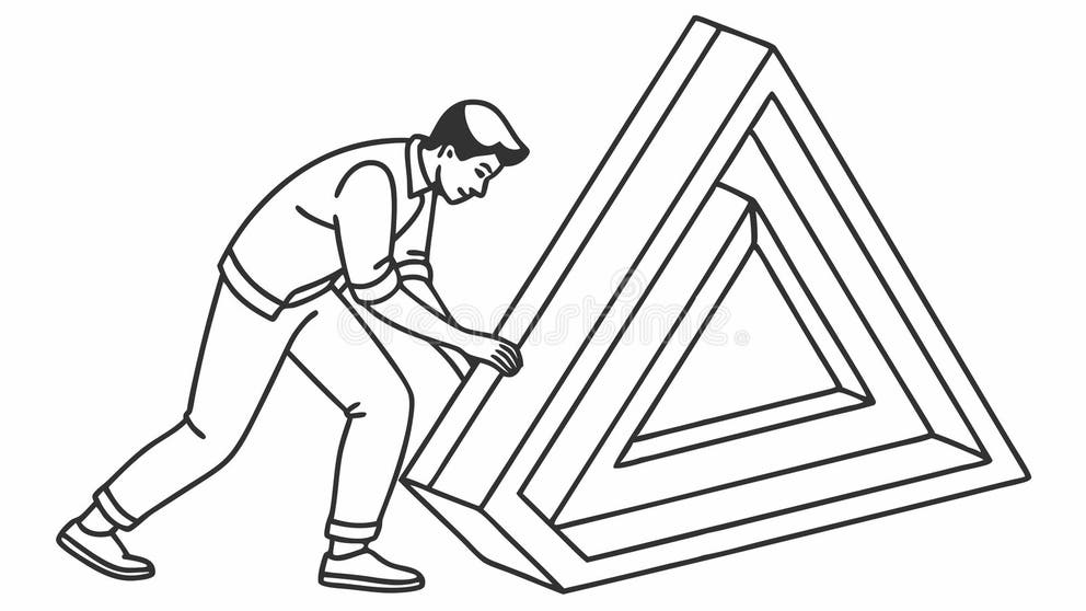 Man Pushing Impossible Triangle, Challenge and Problem Solving, Vector ...