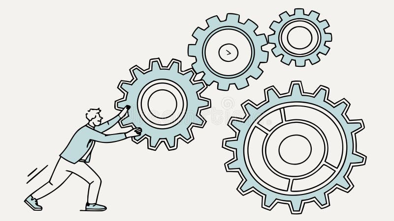 Man Pushing Large Gears, Effort and System Optimization, Vector Design ...