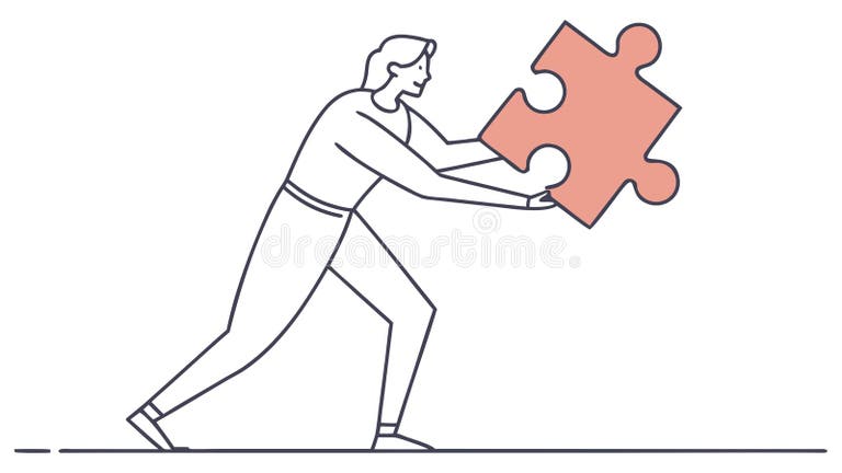 Man Pushing a Large Puzzle Piece, Solution and Teamwork Vector, Vector ...