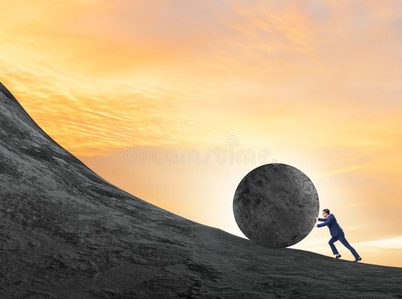 Man Pushing Rock Up Hill
