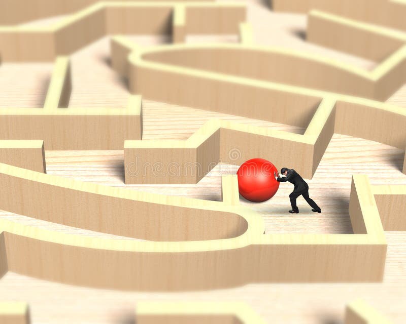 Man Pushing Red Ball in Wooden Maze Game Stock Photo - Image of ...