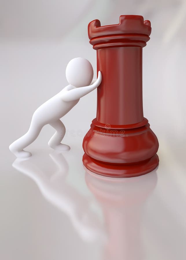 Man Pushing the Red Chess Rook Figure Stock Illustration - Illustration ...