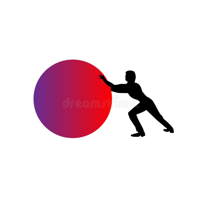 3d Man Pushing A Ball Up Hill Stock Illustration - Illustration of ...