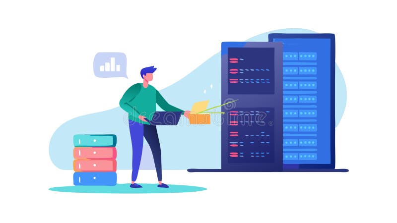 Man Pushing Server Rack, Data Center Logistics and it Operations ...