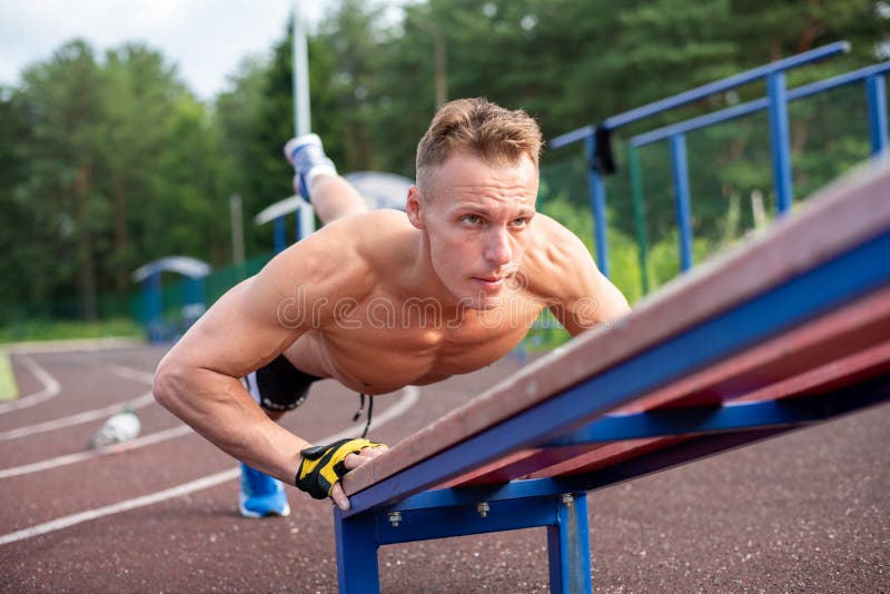 The Man is Pushing Up from the Bench Stock Photo - Image of handsome ...
