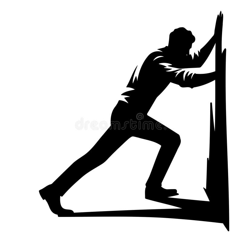 Man Pushing a Wall Silhouette Stock Vector - Illustration of isolation ...