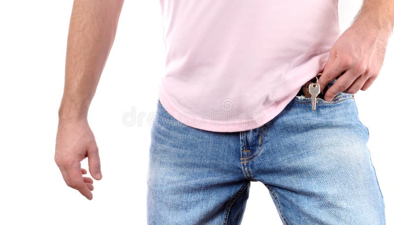 Man Put Keys in a Jeans Pocket. Stock Photo - Image of male, finance ...