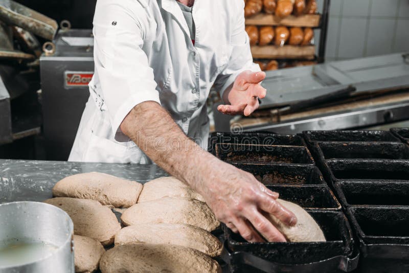 Man Puts Dough Bread Pan Making Process Stock Photos - Free & Royalty ...