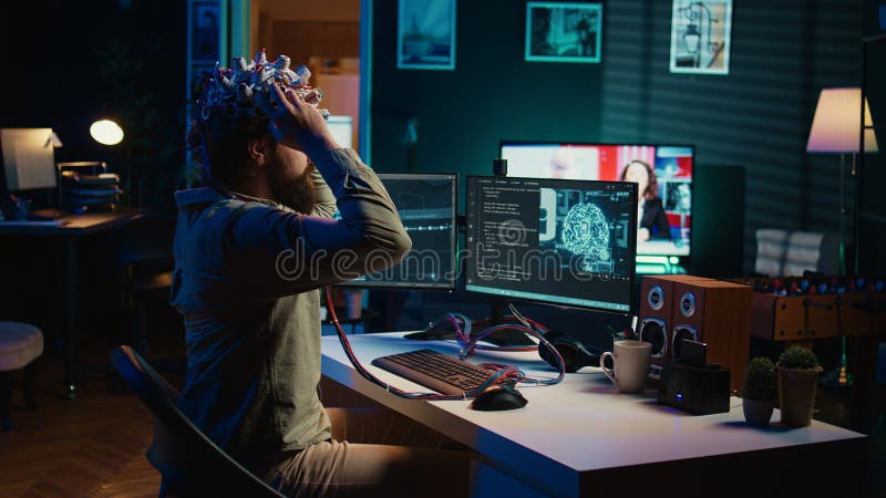 Man Puts EEG Headset on To Transfer Mind into Computer Virtual World ...