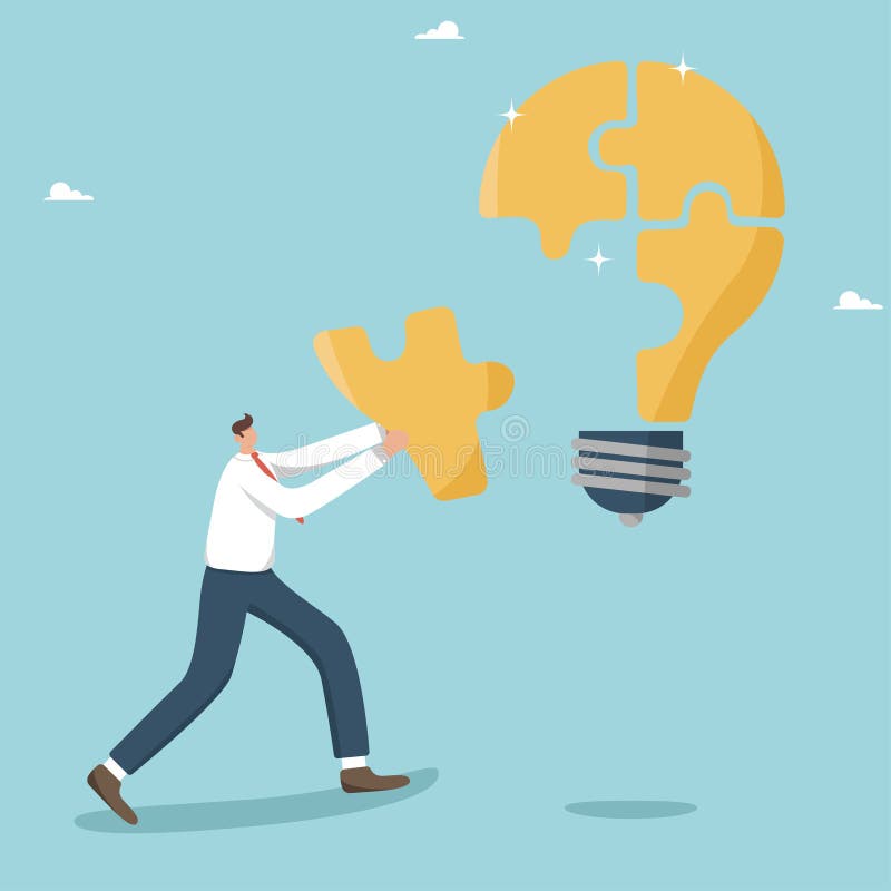 Man Puts the Missing Puzzle into the Light Bulb-idea Puzzle Stock ...