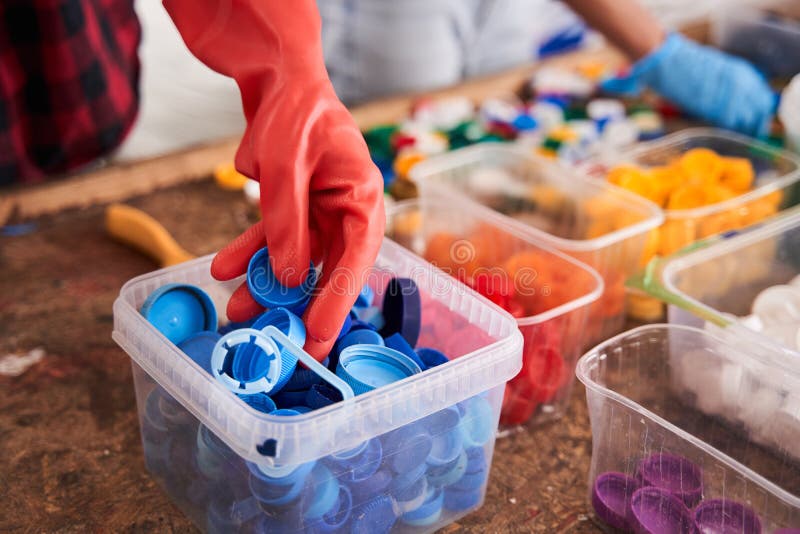 Man Putting Carefully Blue Plastic Cups Stock Image - Image of rubbish ...