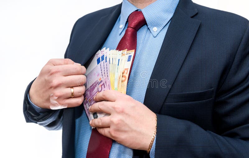 Man Putting Euro Banknotes in Pocket of Jacket Stock Image - Image of ...
