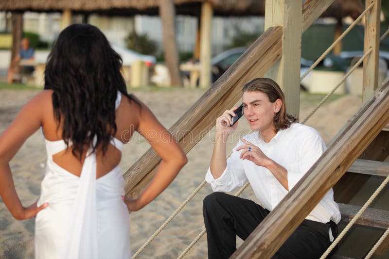 Man Putting His Woman on Hold Stock Image - Image of communication ...