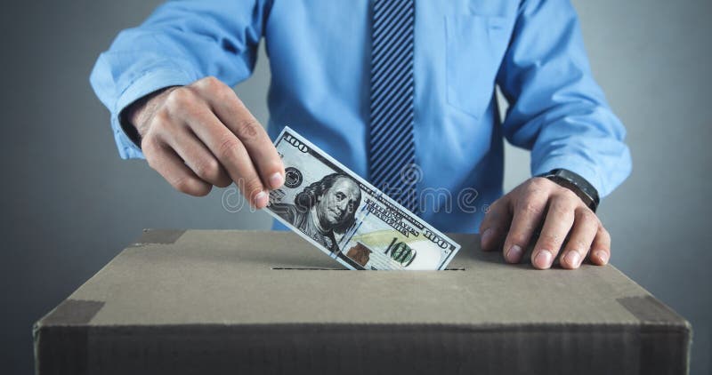 Man Putting Money on Cardboard Box. Save Money Stock Image - Image of ...