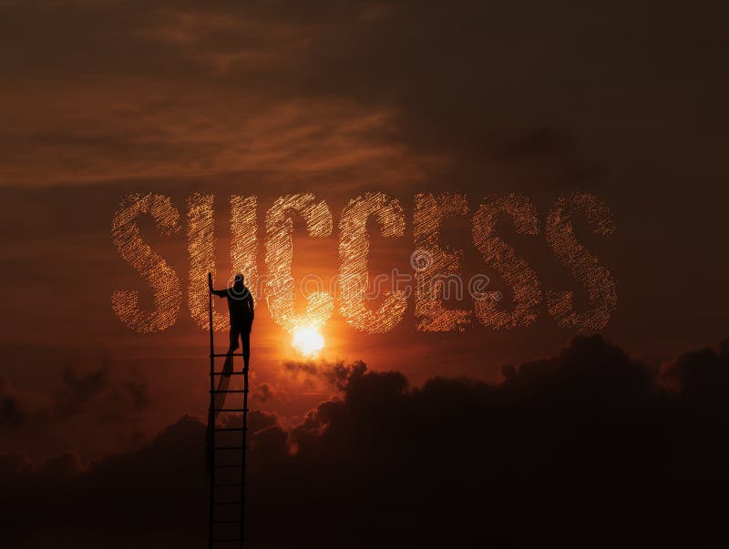 Man Putting Up Abstract Creative Success Word on Sunlit Sky Background ...