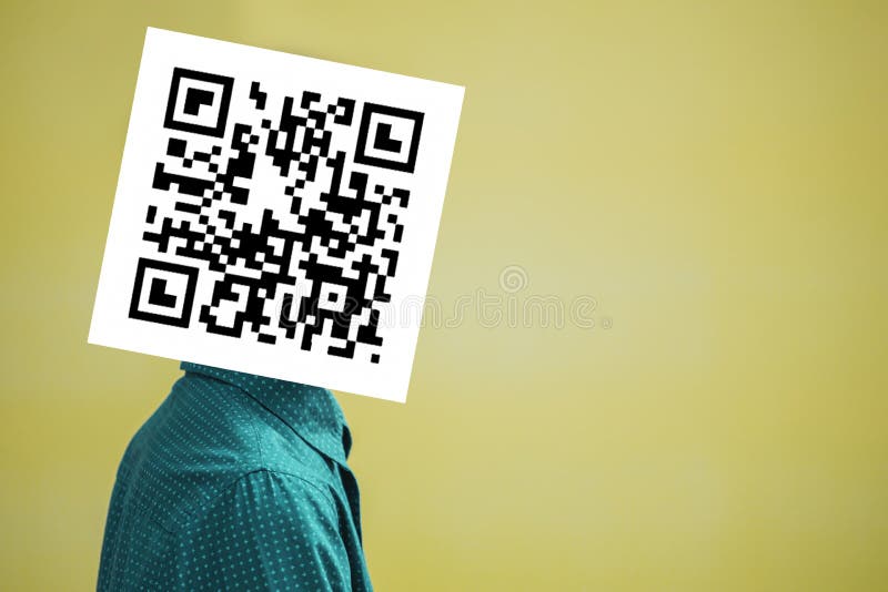 Man with Qr Code on His Face Stock Image - Image of label, coding ...