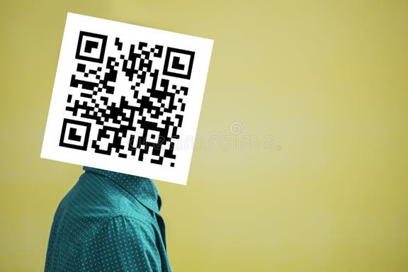 Man with Qr Code on His Face Stock Image - Image of label, coding ...
