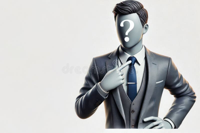 A Man with a Question Mark instead of a Face in a Gray Suit. Space for ...