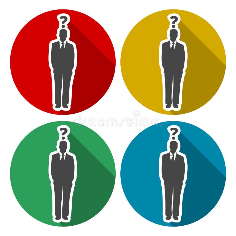 Man with Question Mark Icons Set with Long Shadow Stock Vector ...