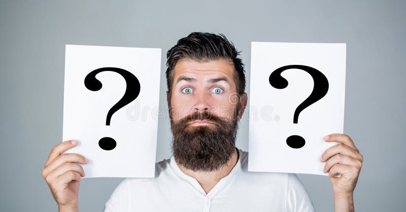 Man with Question Mark. Paper Notes with Question Marks. Beard Man ...