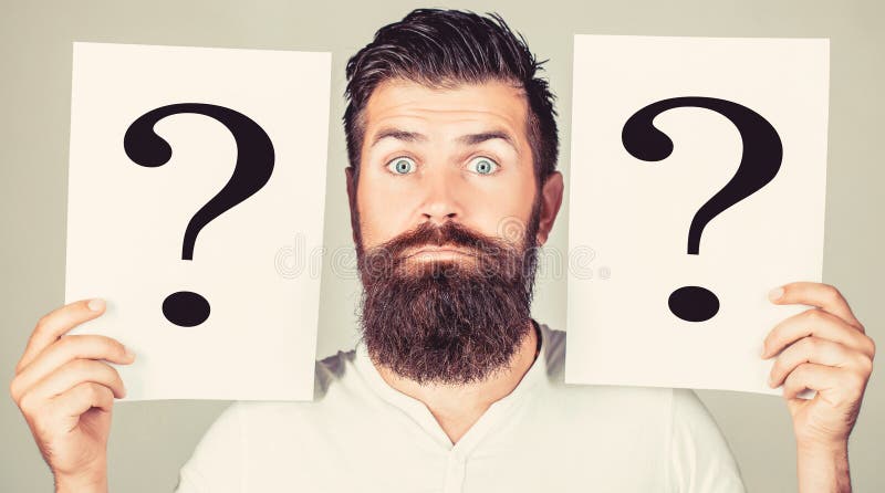 Man with Question Mark. Paper Notes with Question Marks. Beard Man ...