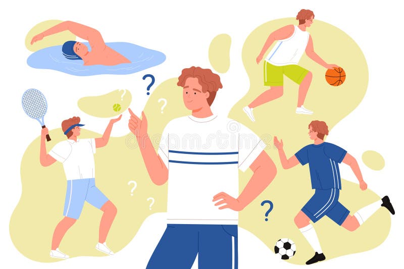 Man with Question Mark Thinking about Choice, Choosing between Swimming ...