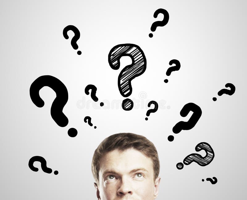 Young Man with Pink Sticky Notes Question Marks De Stock Image - Image ...