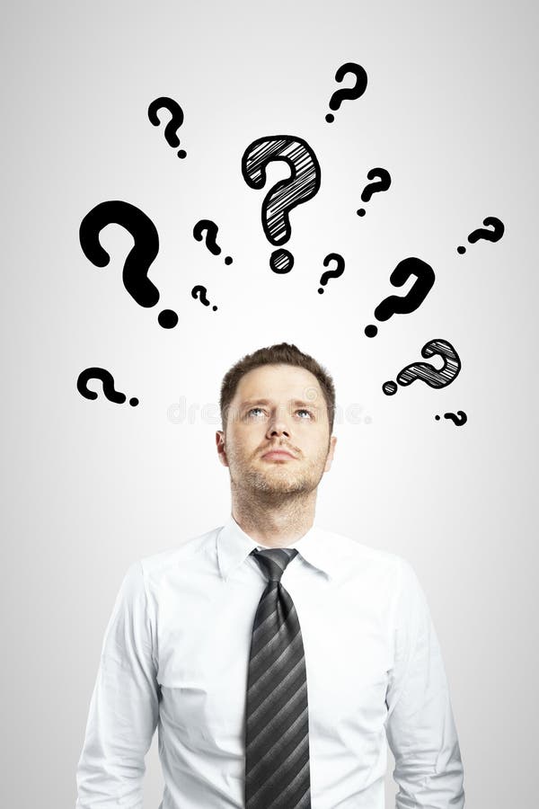 Businessman with questions stock photo. Image of communication - 36185396
