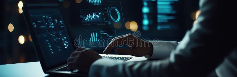 Man Quietly Sitting Front Computer Screen Dark Room Stock Photos - Free ...