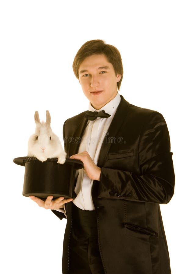 Man with a rabbit in a hat stock photo. Image of hair - 13763716