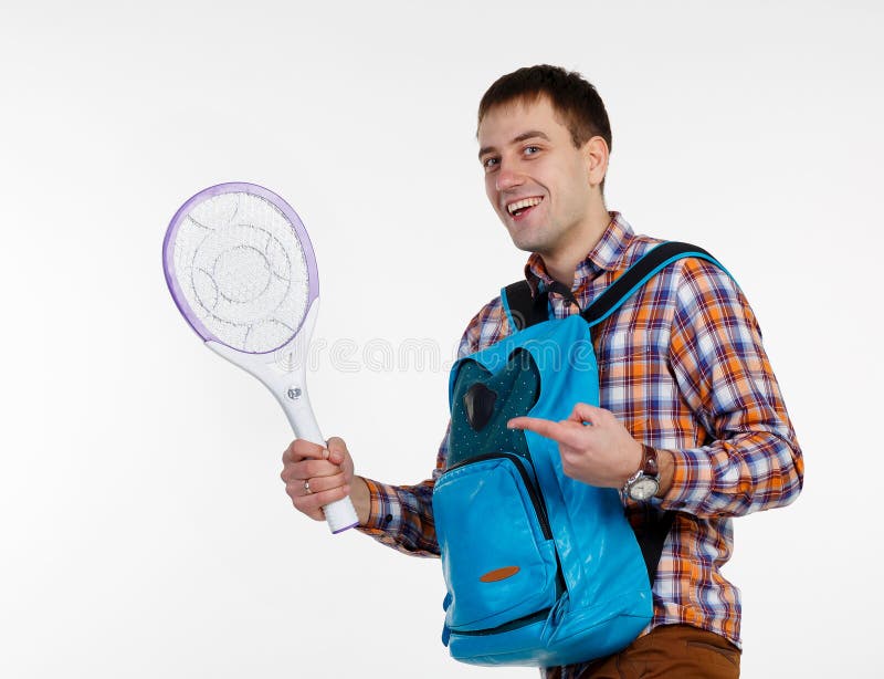 Man with a Racket Against Mosquitoes Stock Photo - Image of elegance ...
